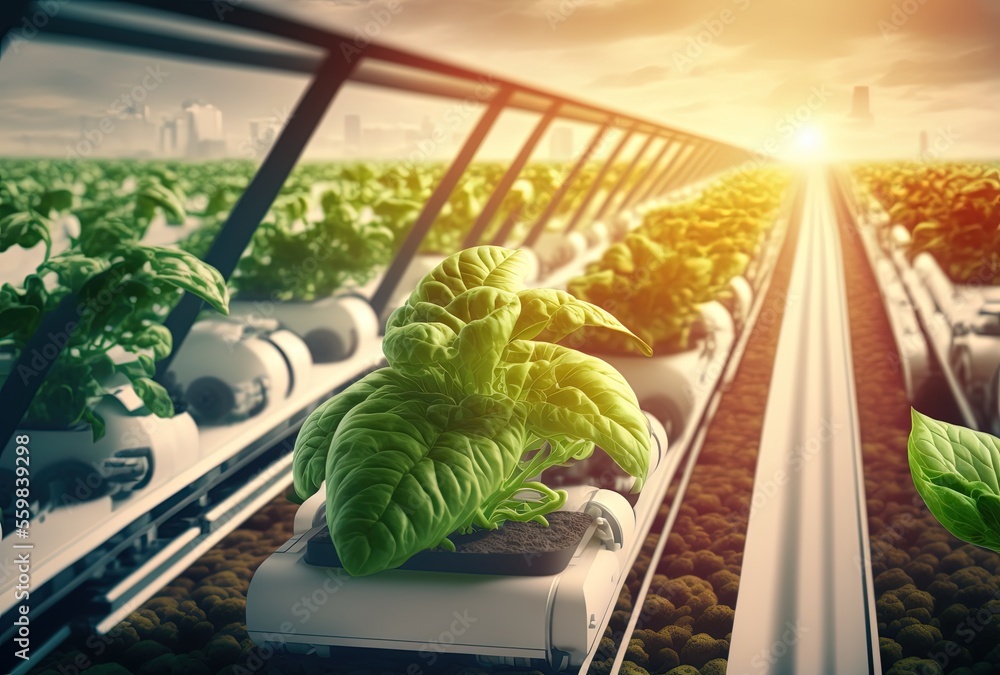 plant grow in hi-tech controlling environment with bright light in ...