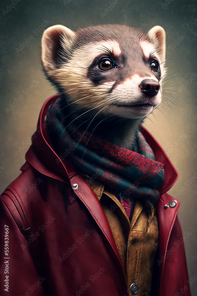 Abstract painting concept. Colorful art of a fashionable ferret with ...