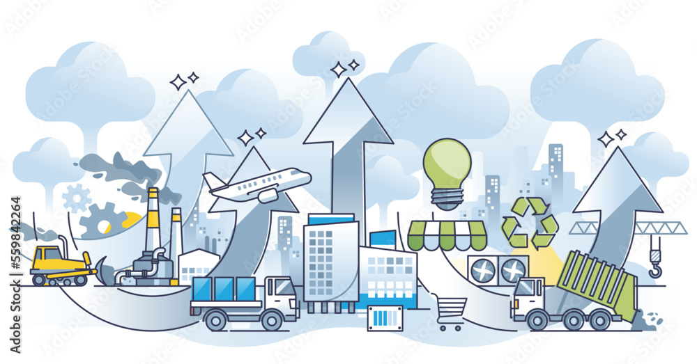 Scopes of emissions and CO2 carbon pollution growth outline concept ...