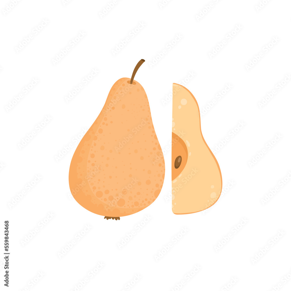 Cut pear. Fruit half, cross-section with seeds, fresh flesh. Healthy ...