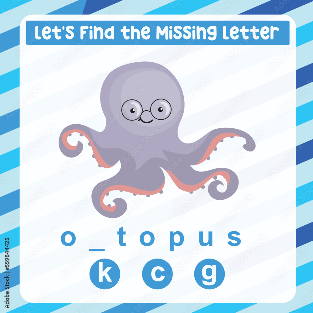 Missing letter worksheet. Complete the letters for sea animal name in ...