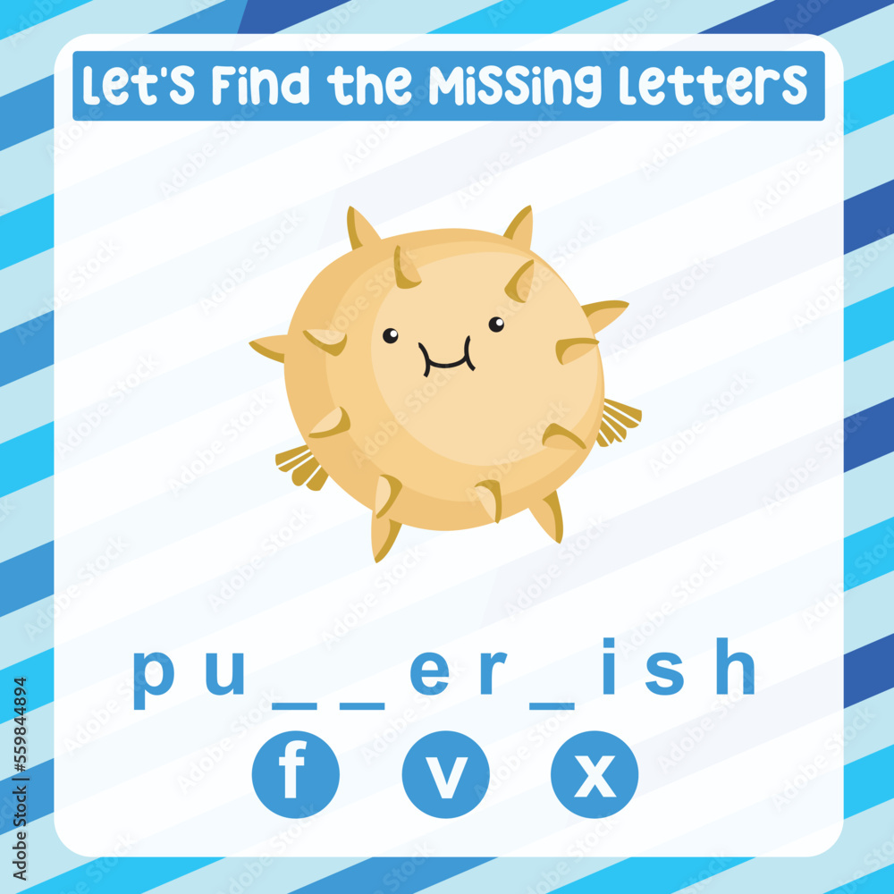 Missing letter worksheet. Complete the letters for sea animal name in ...