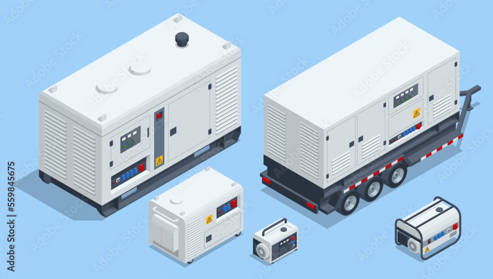 Isometric Portable electric power-generator, generator-trailer ...