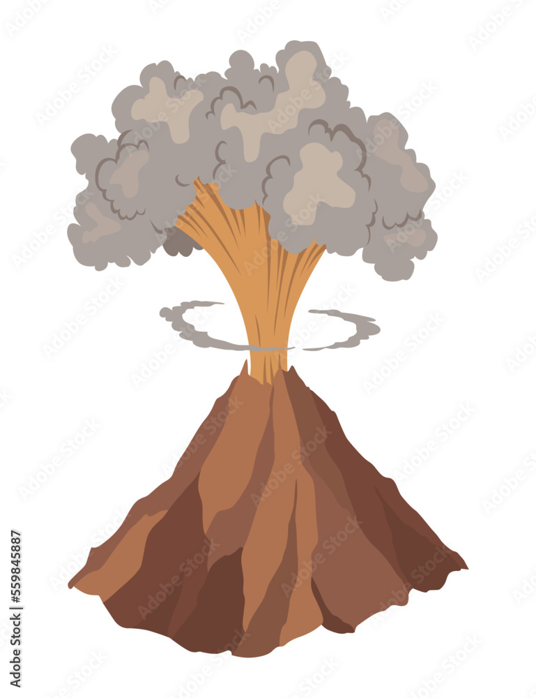 Volcano icon. Magma nature blowing up with smoke. An awakened vulcan ...