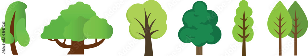 Collection of trees illustrations. Set of flat stylized trees. Natural ...