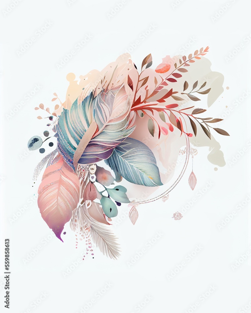 boho style, dream catcher pastel colors, white background, AI assisted ...