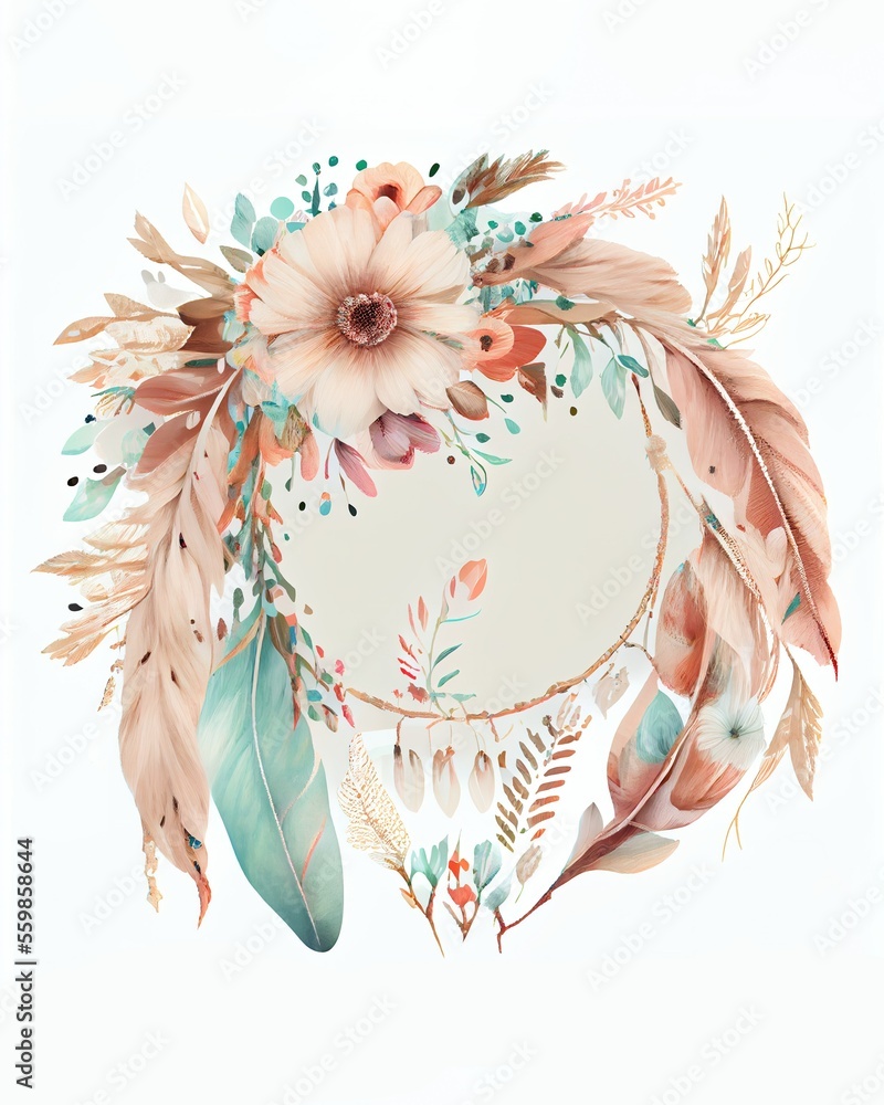 boho style, dream catcher pastel colors, white background, AI assisted ...