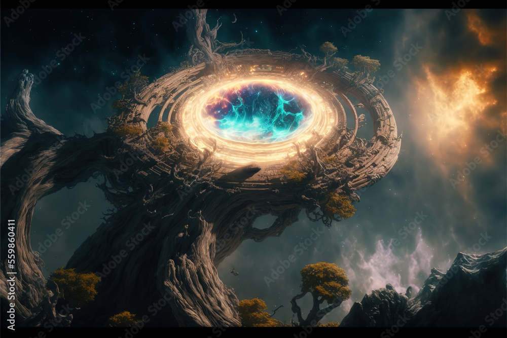 Fantasy magic portal. Portal in the elven forest to another world ...