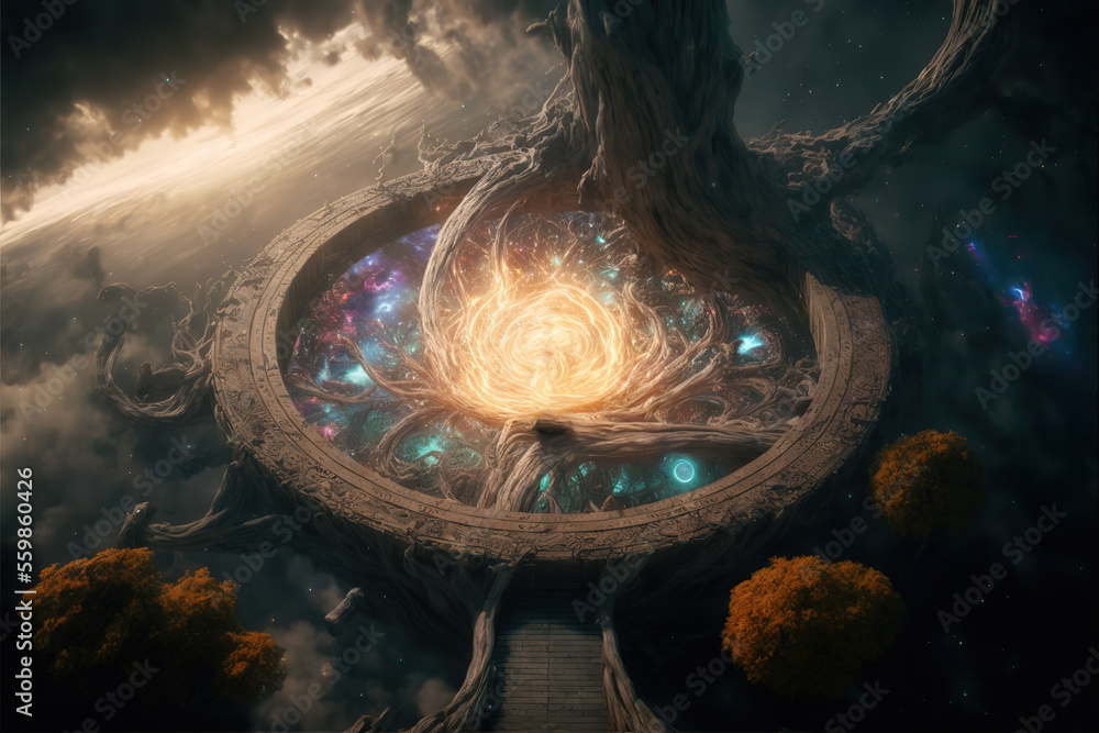 Fantasy magic portal. Portal in the elven forest to another world ...
