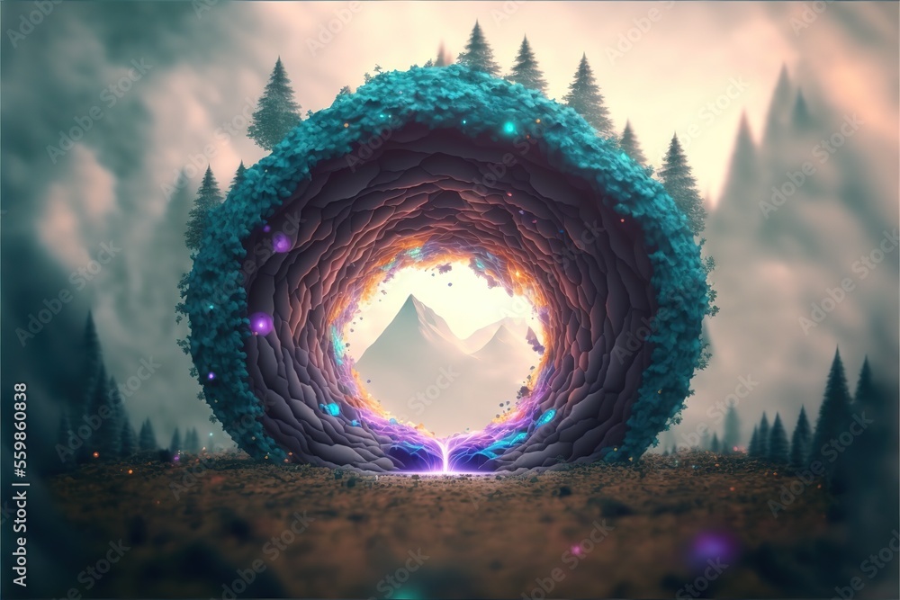 Fantasy magic portal. Portal in the elven forest to another world ...