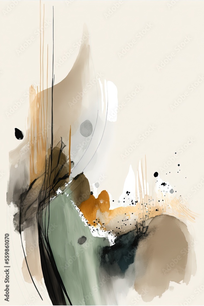 Neutral botanical abstract landscape, minimalism, pastel colors, white ...