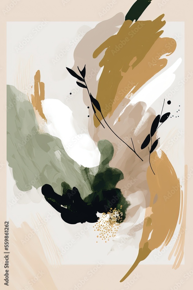 Neutral botanical abstract landscape, minimalism, pastel colors, white ...