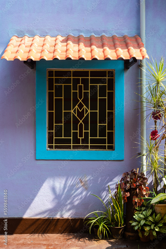 Vintage walls and windows windows of Goan houses in Fontainhas Panaji ...