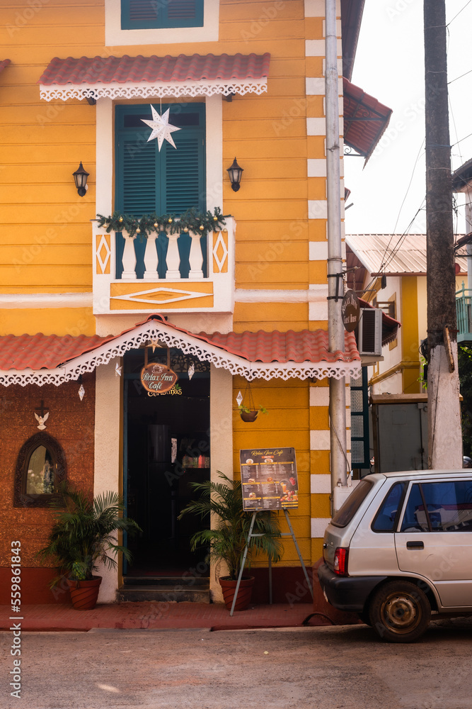 Vintage walls and windows windows of Goan houses in Fontainhas Panaji ...