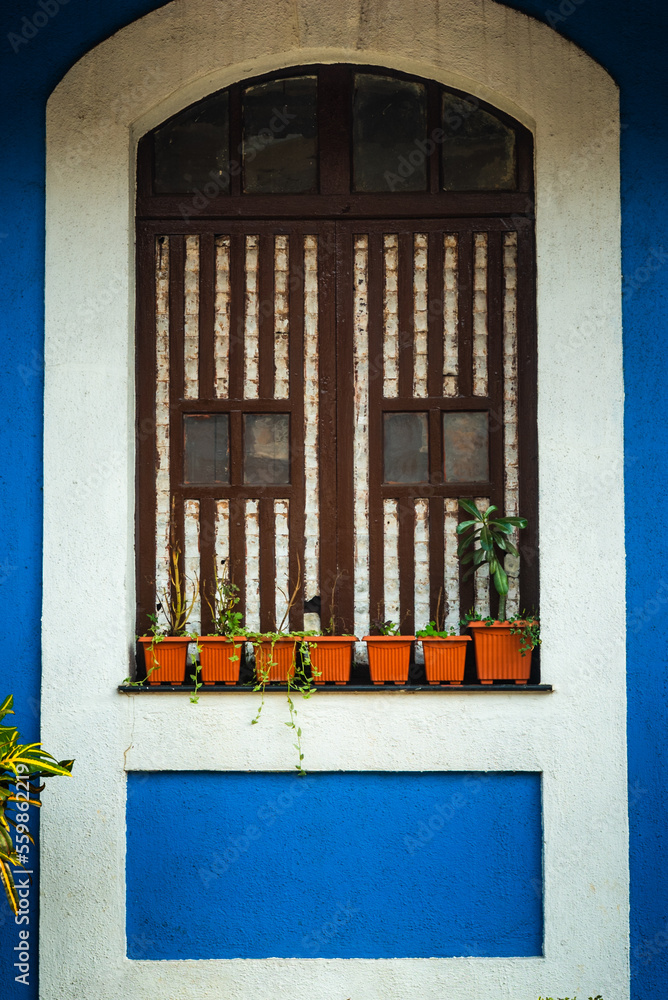 Vintage walls and windows windows of Goan houses in Fontainhas Panaji ...