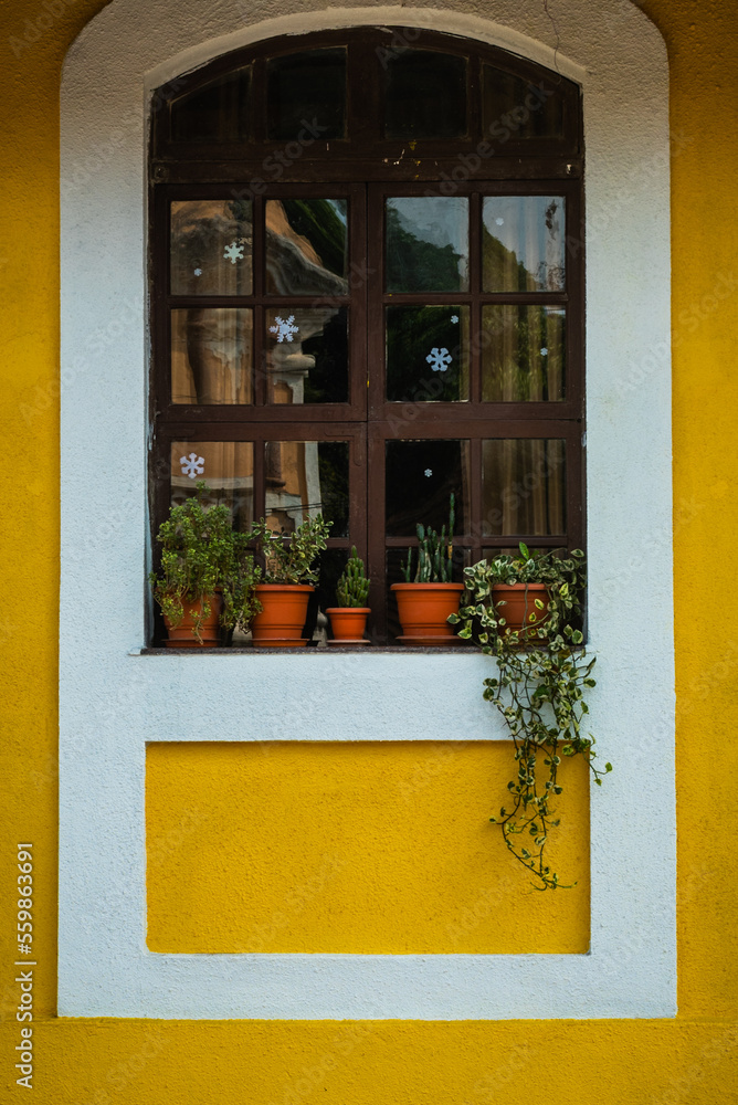 Vintage walls and windows windows of Goan houses in Fontainhas Panaji ...