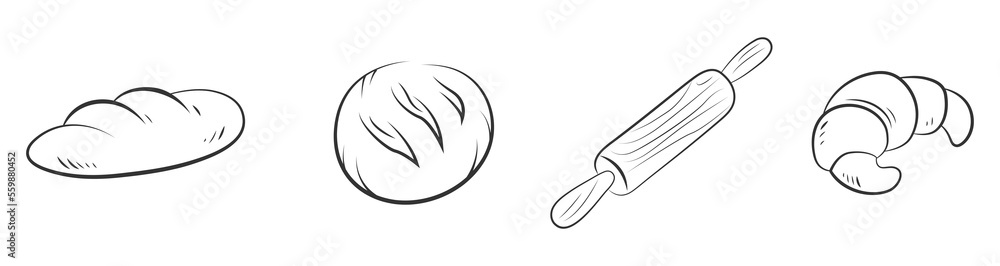 Bread vector hand drawn set illustration in graphic style. Vector hand ...