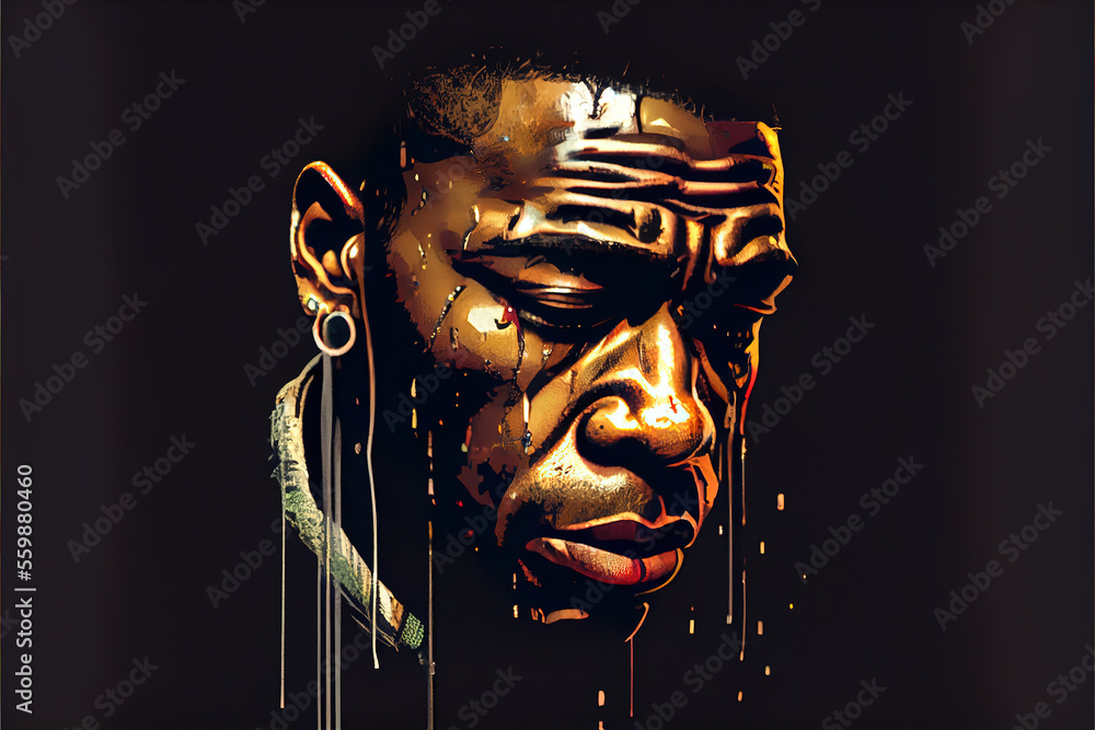 black african american gangster rapper wearing hat and looking down ...