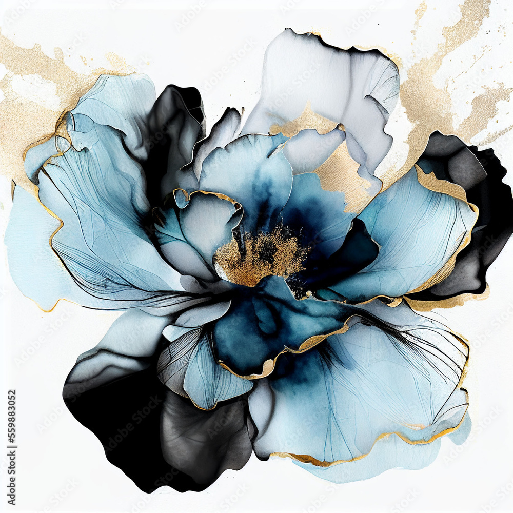 Abstract blue flower, delicate botanical floral background. generative ...