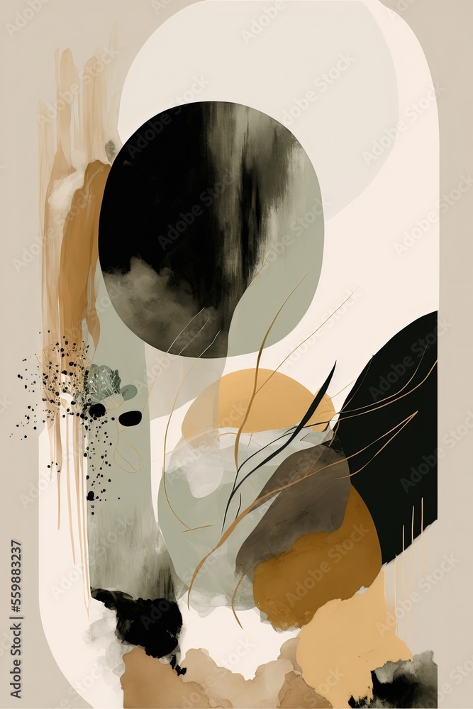 Neutral botanical abstract landscape, minimalism, pastel colors, white ...