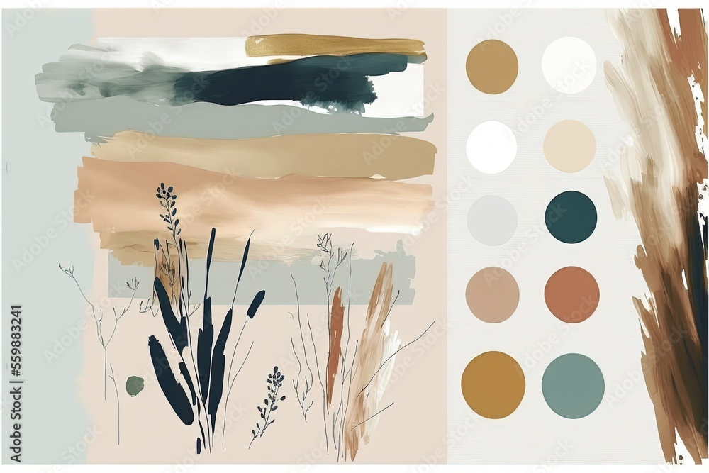 Neutral botanical abstract landscape, minimalism, pastel colors, white ...