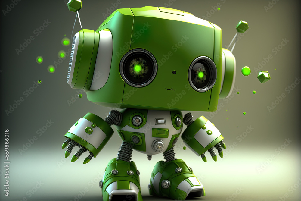 Green cute hilarious child robot mascot is adorable. Generative AI ...