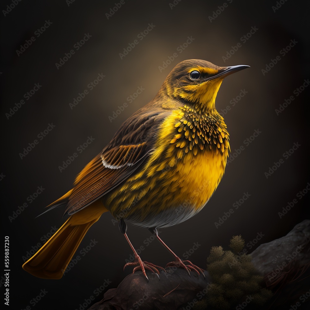 yellow thrush bird wings portrait nature on a tree branch beak ...