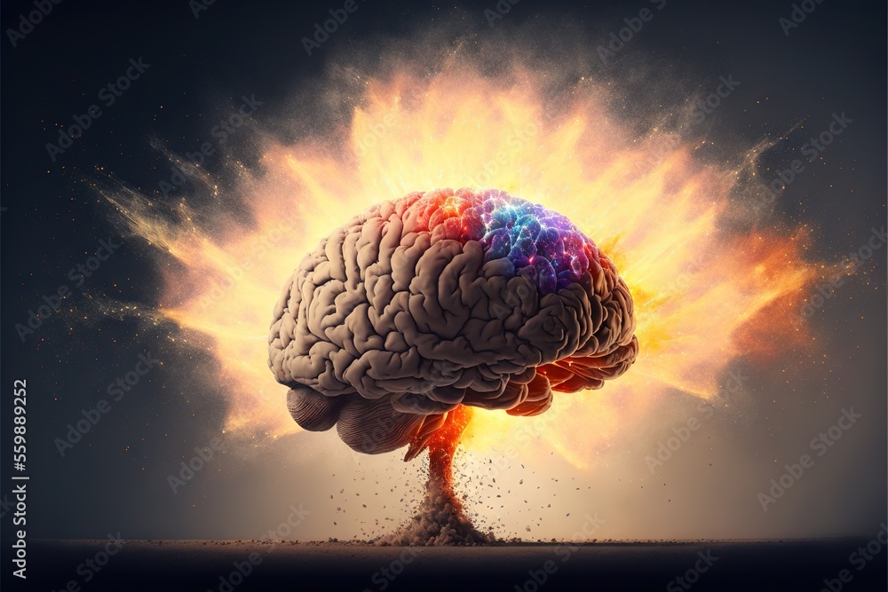 a brain exploding with a lot of fire and smoke coming out of it's ...