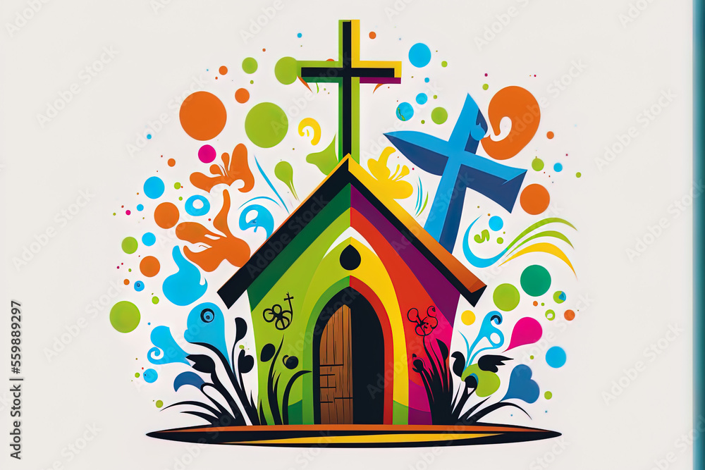 church symbol in satirical fashion chapel cartoon drawing on a white ...
