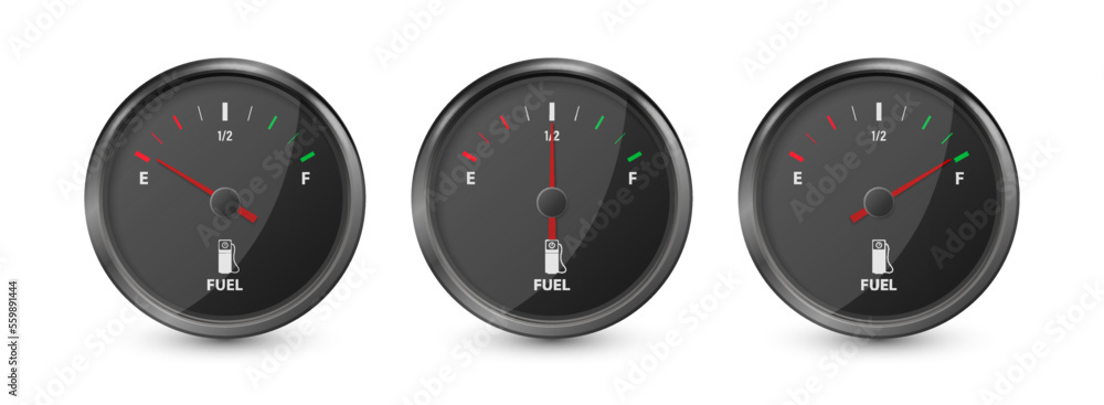 Vector 3d Realistic Black Gas Fuel Tank Gauge, Oil Level Bar Set ...