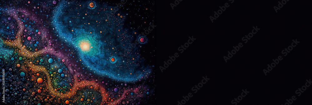 Cosmos, organic and vibrant pattern in pointillism-style. Copy space ...