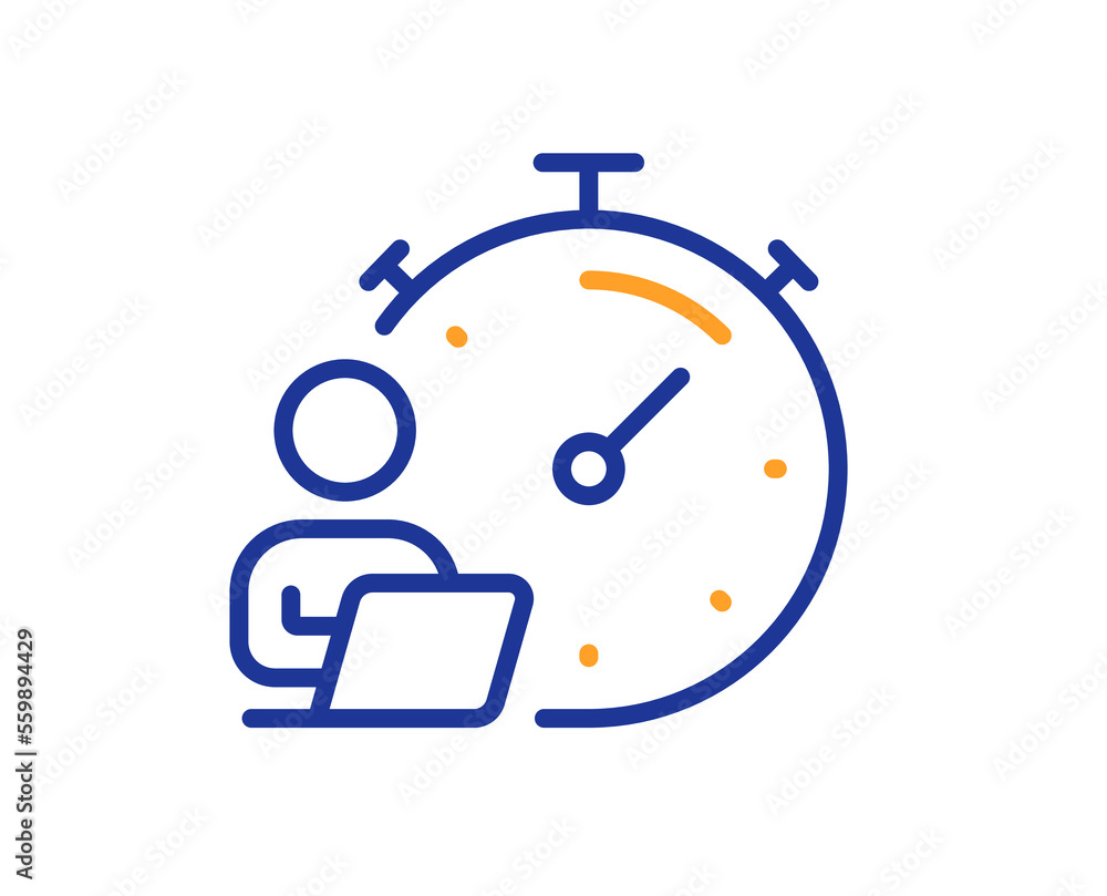 Work timer line icon. Task stopwatch time sign. Online countdown clock symbol. Colorful thin ...
