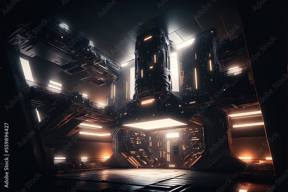 Sci-fi space background. Science and technology platform on a galactic ...