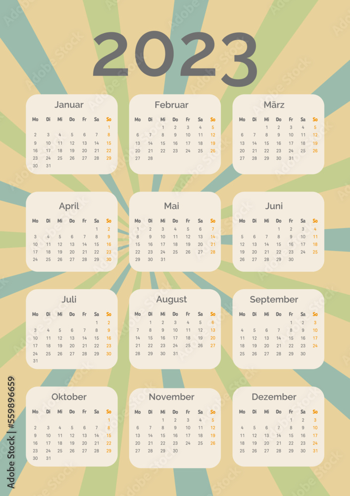 Calendar 2023 retro groovy wallpaper. Vertical single sheet with all ...