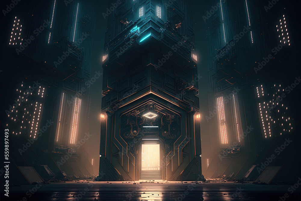 Sci-fi space background. Science and technology platform on a galactic ...