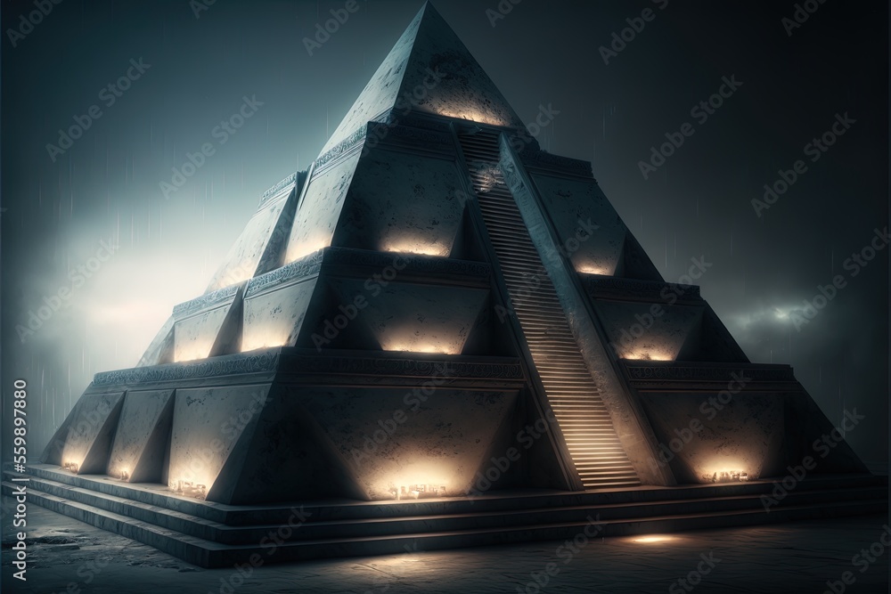 Sci-fi space background with pyramid. Science and technology platform ...