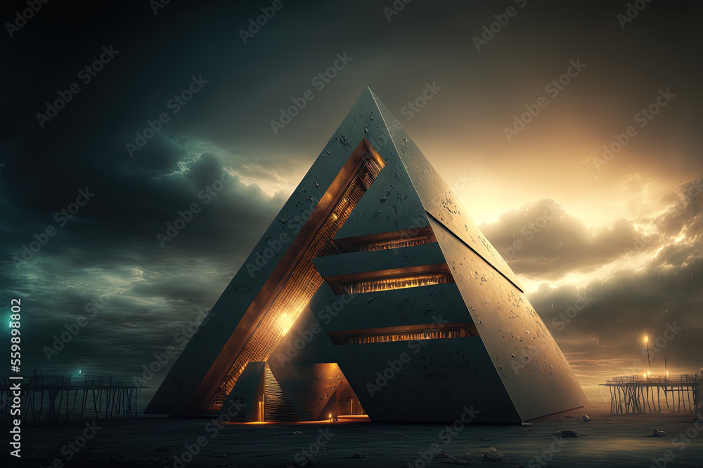 Sci-fi space background with pyramid. Science and technology platform ...