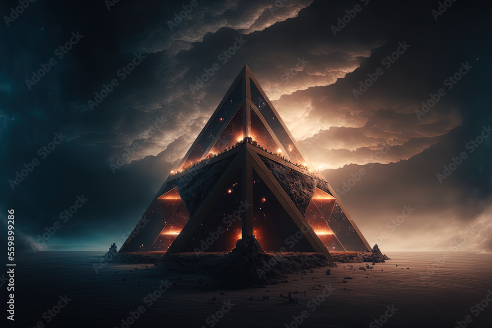 Sci-fi space background with pyramid. Science and technology platform ...