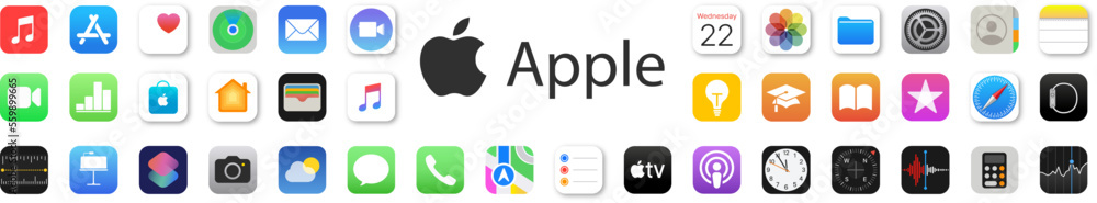 apple interface. Apple apps icons. iPhone display. iPhone home page ...