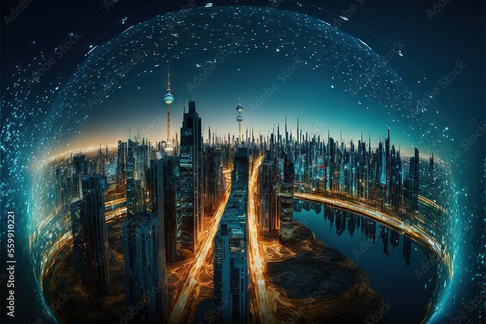 a futuristic city with a futuristic skyline and a river in the ...