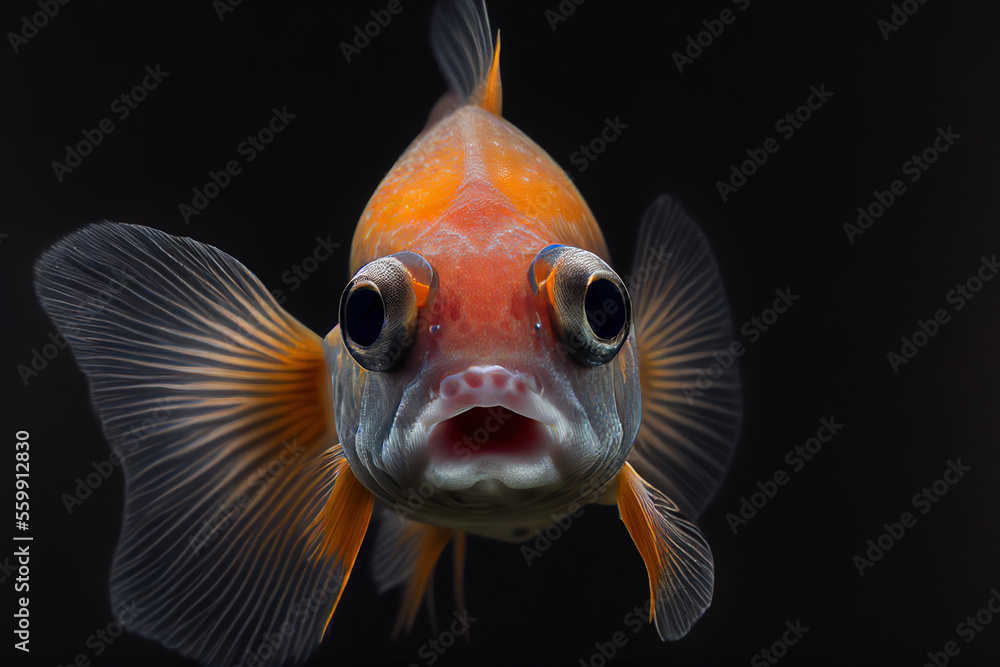 Illustration portrait of a guppy fish looking into camera in front of ...