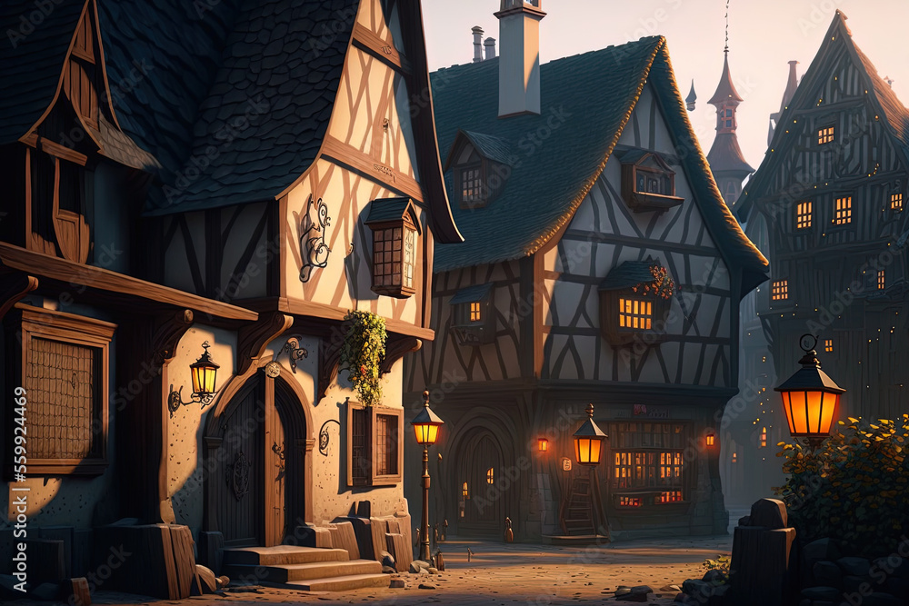 Medieval Little Fairy Tale Town. a piece of video game concept art ...