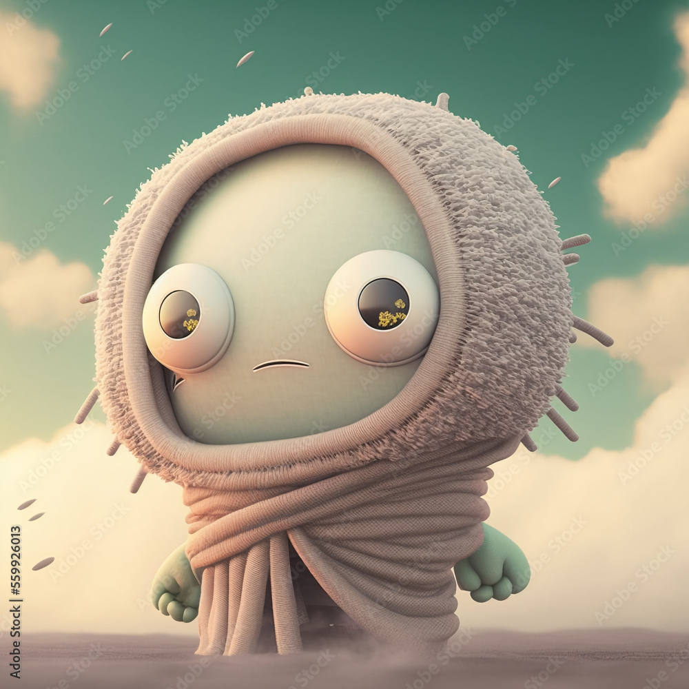 Staring Chibi Cute Wind Making Air Elemental Alien on a Desert Plain ...