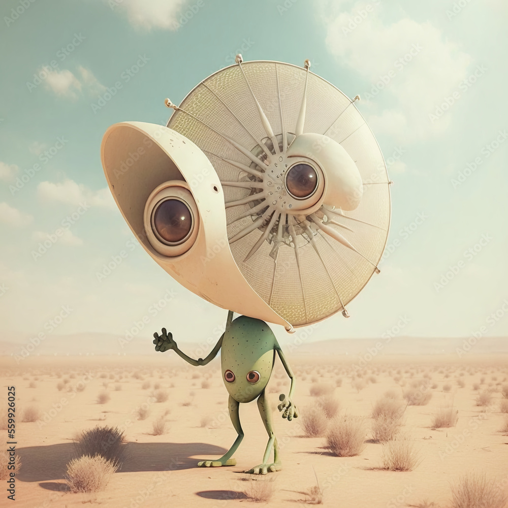 Chibi Cute Wind Making Air Elemental Alien on a Desert Plain Under an ...