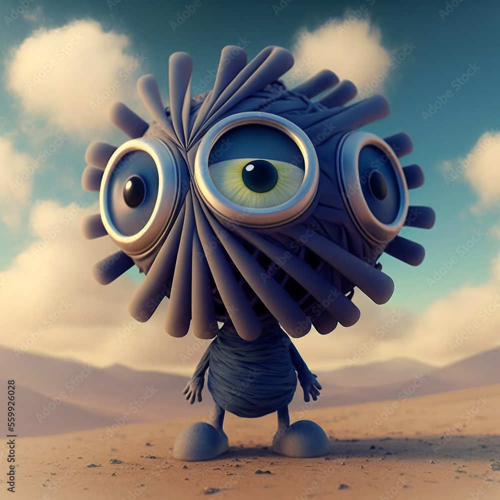 Sleepy Chibi Cute Wind Making Air Elemental Alien on a Desert Plain ...