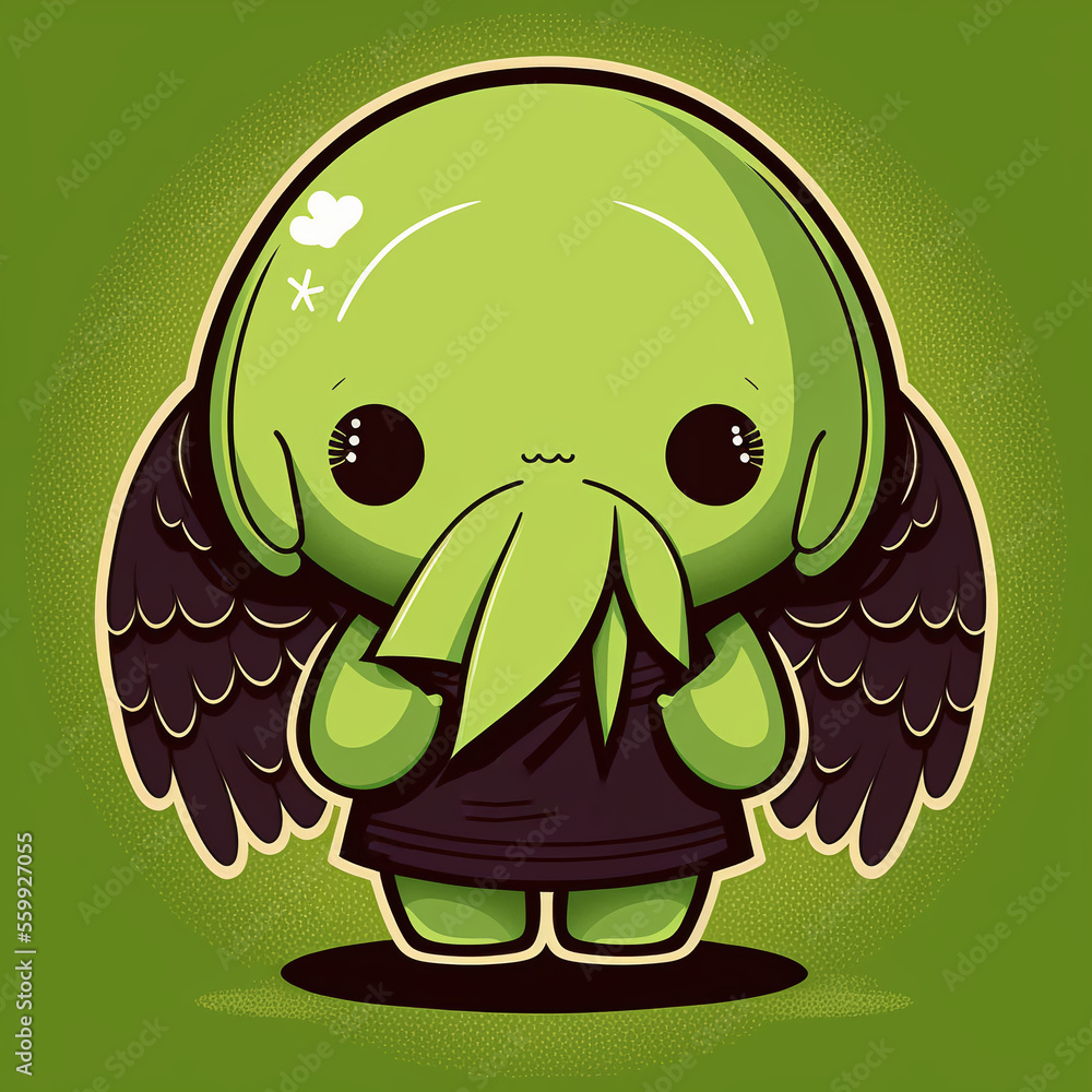 Chibi Cute Isolated Cartoon Girl Cthulhu with a Black Dress and Angel ...