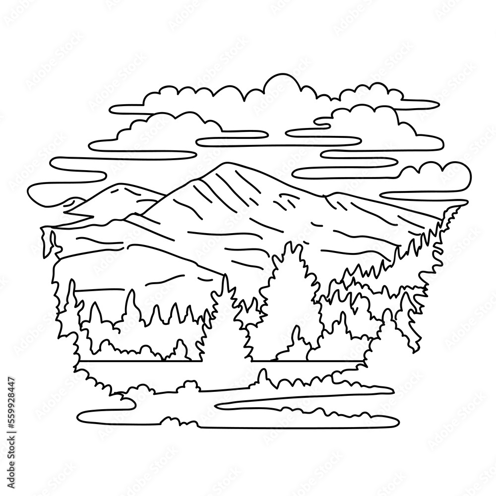Mono line illustration of Mount Dana located within Yosemite National ...