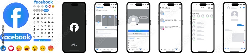 Facebook. Facebook mockup, Facebook mobile App interface template on ...