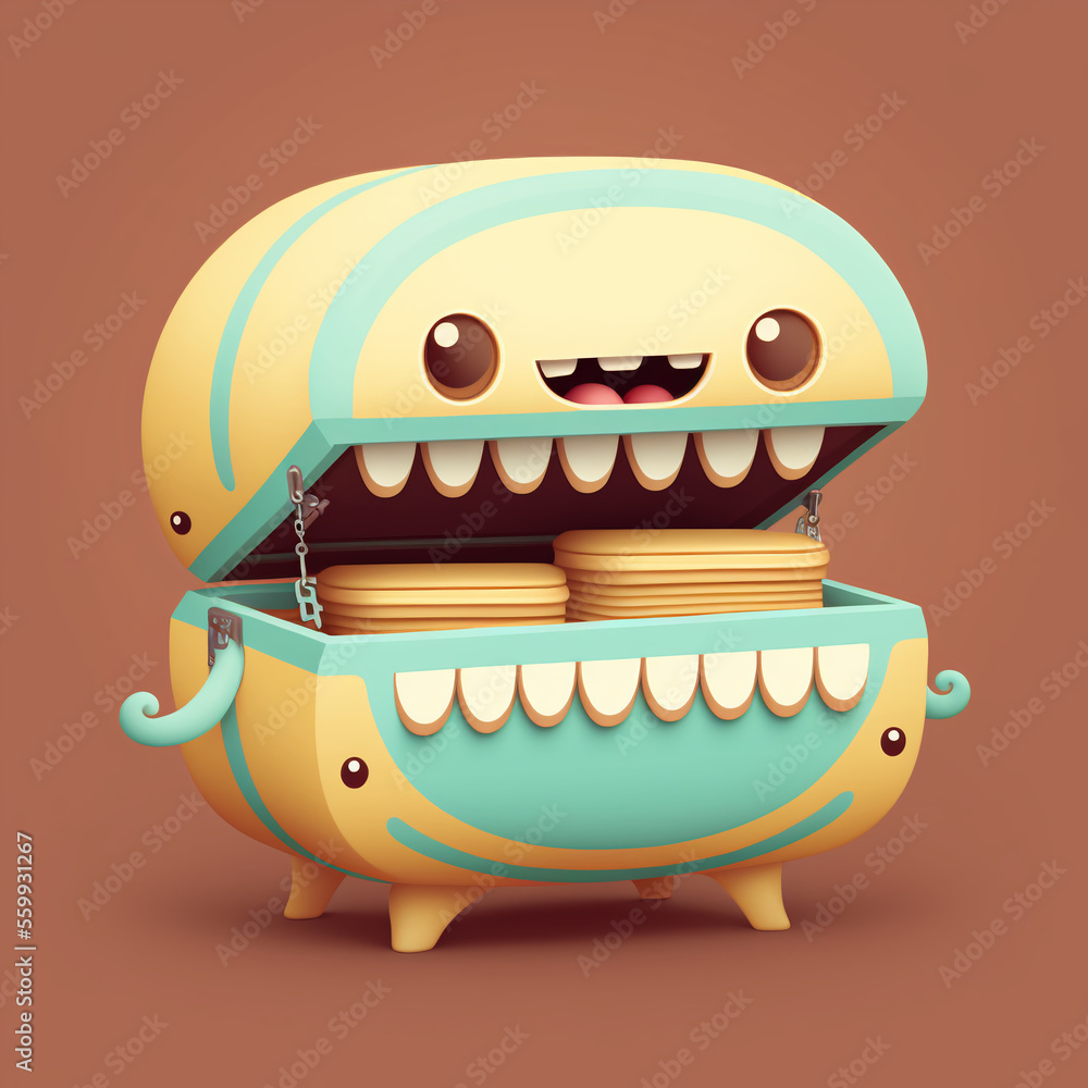 Chibi Cute Isolated Cartoon Mimic Monster. Ornate Treasure Chest Teeth ...