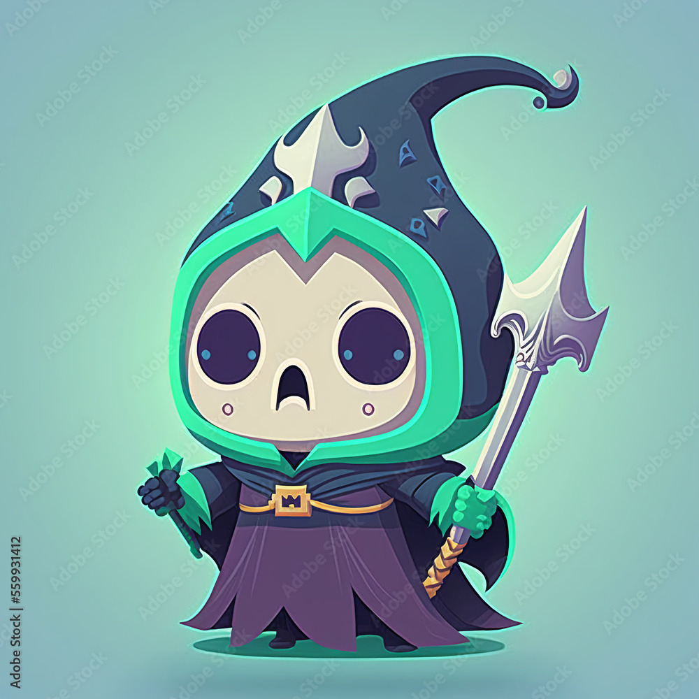 Chibi Cute Isolated Cartoon Evil Sorcerer with with Magic Scepter and ...